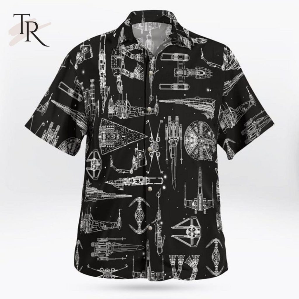 Black Star Wars Space Ship Pattern Aloha Shirt - Torunstyle
