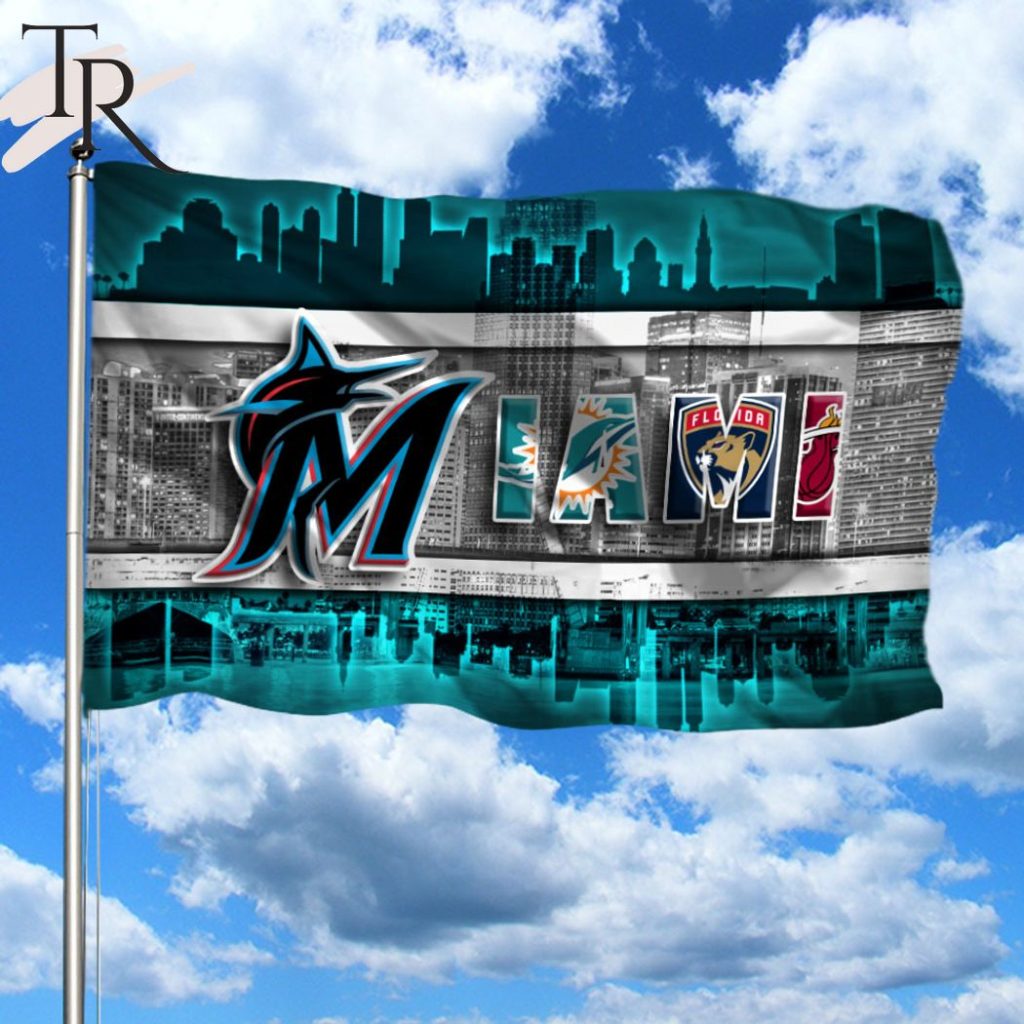 Miami With Teams From Major League Sports Flag - Torunstyle