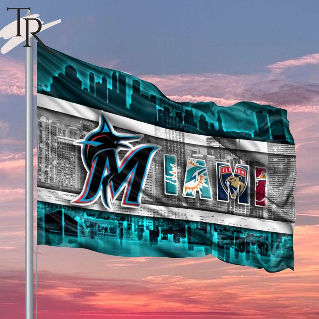 Miami With Teams From Major League Sports Flag - Torunstyle