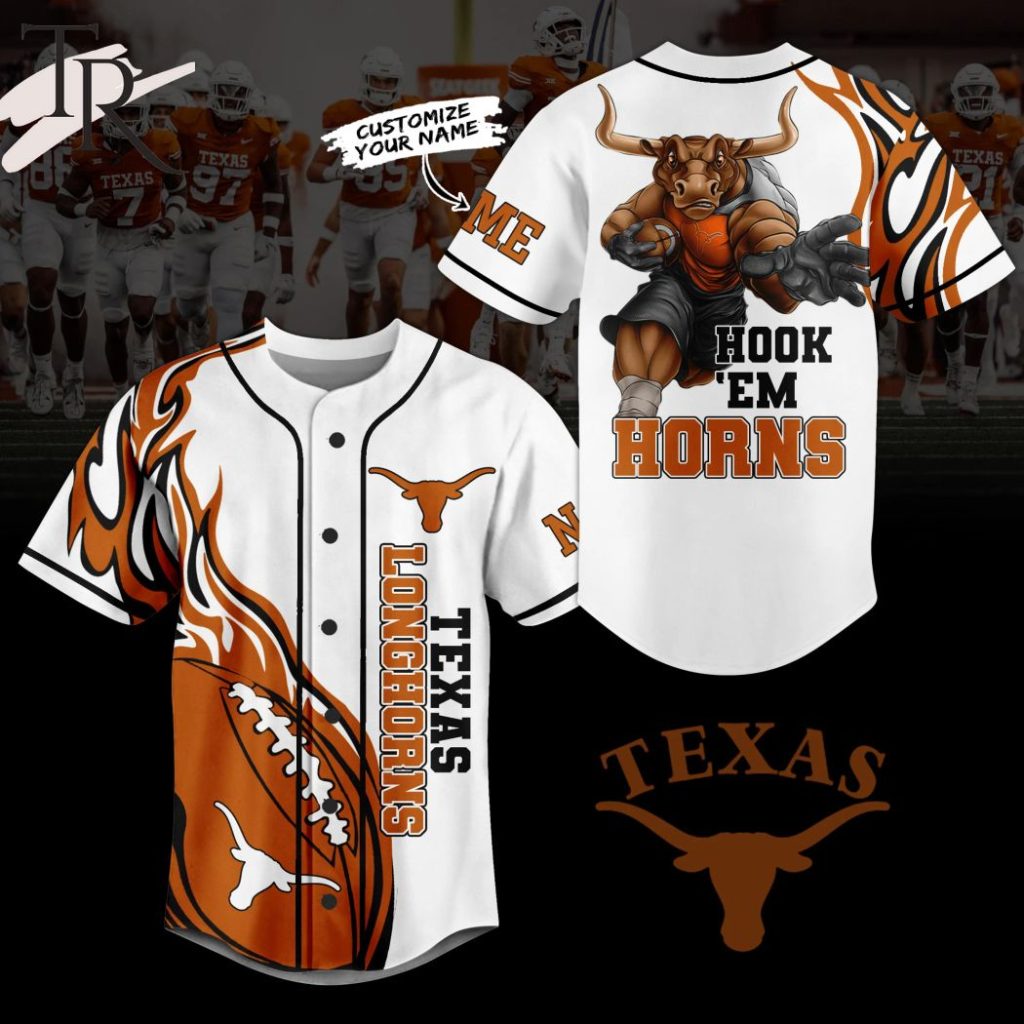 Custom Name Texas Longhorns Hook 'Em Horns Baseball Jersey - Torunstyle