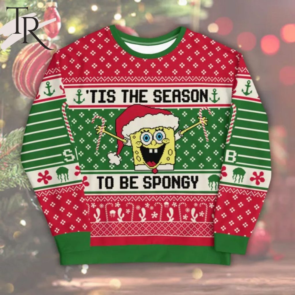 Spongebob Nickelodeon Tis The Season To Be Spongy Ugly Sweater - Torunstyle