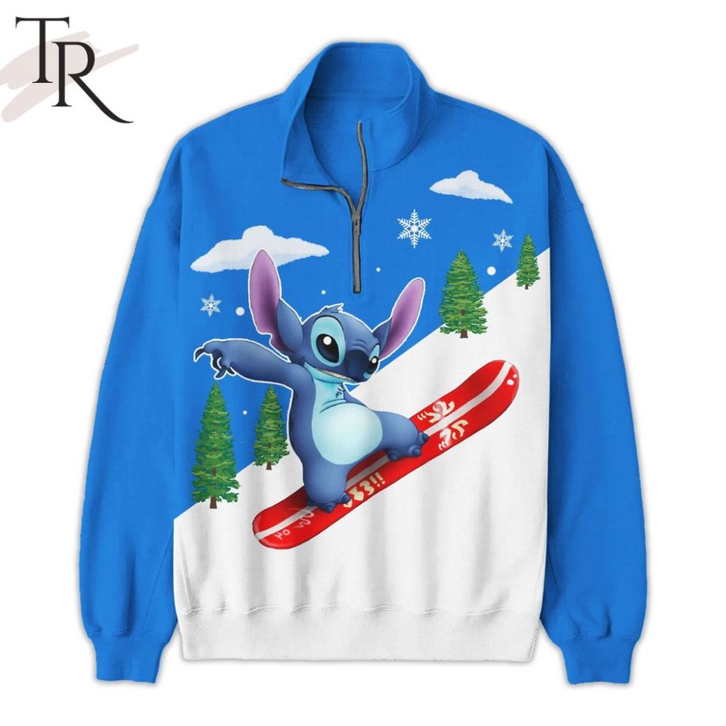 Stitch Skiing In A Winter Wonderland Half Zip Sweatshirt - Torunstyle