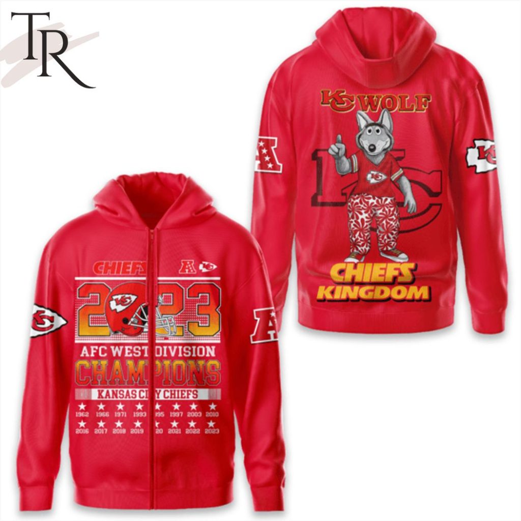 KC Wolf Chiefs Kingdom 2023 AFC West Division Champions Kansas City Chiefs 3D Unisex Hoodie ...