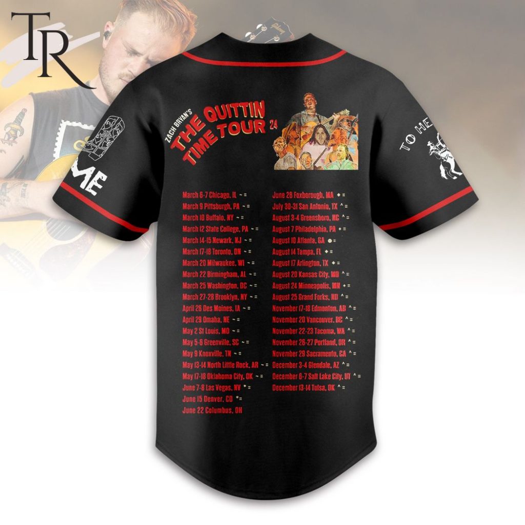 Zach Bryan The Quittin Time Tour 2024 Custom Baseball Jersey - Torunstyle