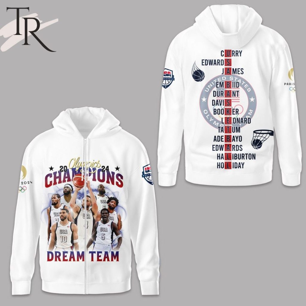 Olympics 2024 Champions USA Basketball Hoodie - White - Torunstyle